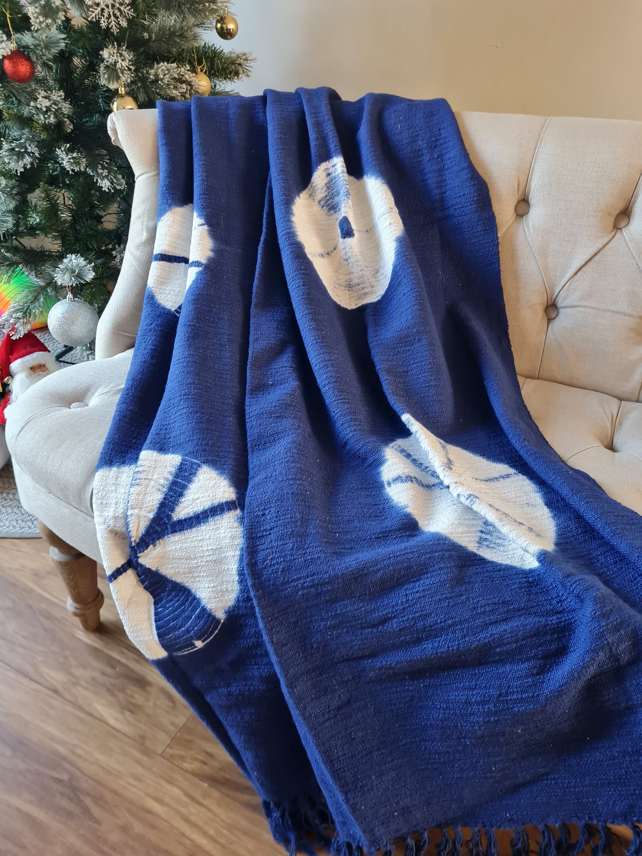 Blue Tie and Dye Cotton Throw Sofa Throw Home Decor - Etsy