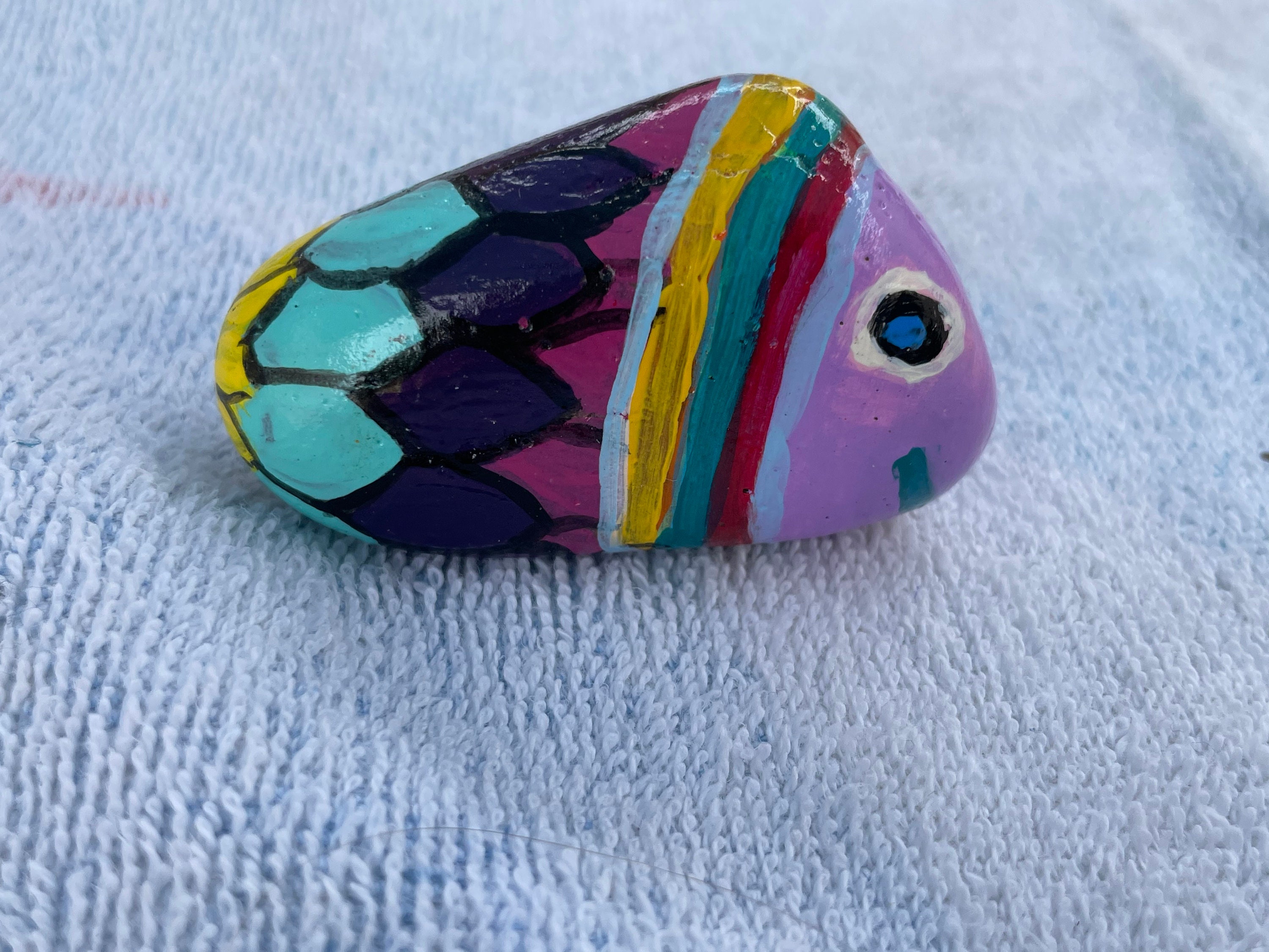 Rainbow Fish Painted Garden Rock - Etsy