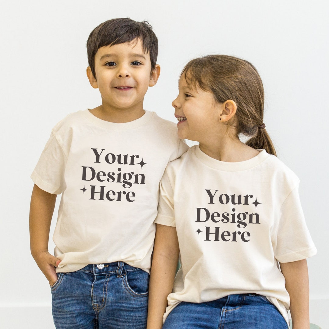 Sibling Heather Dust T-shirt Mockup Models Toddler Boy Girl Brother ...