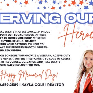Memorial Day Real Estate Postcard: Serving Our Heroes (digital Download ...