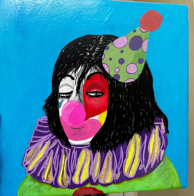Mischevious and Demure Clown Girl Portrait Painted With Acrylic, Bold ...
