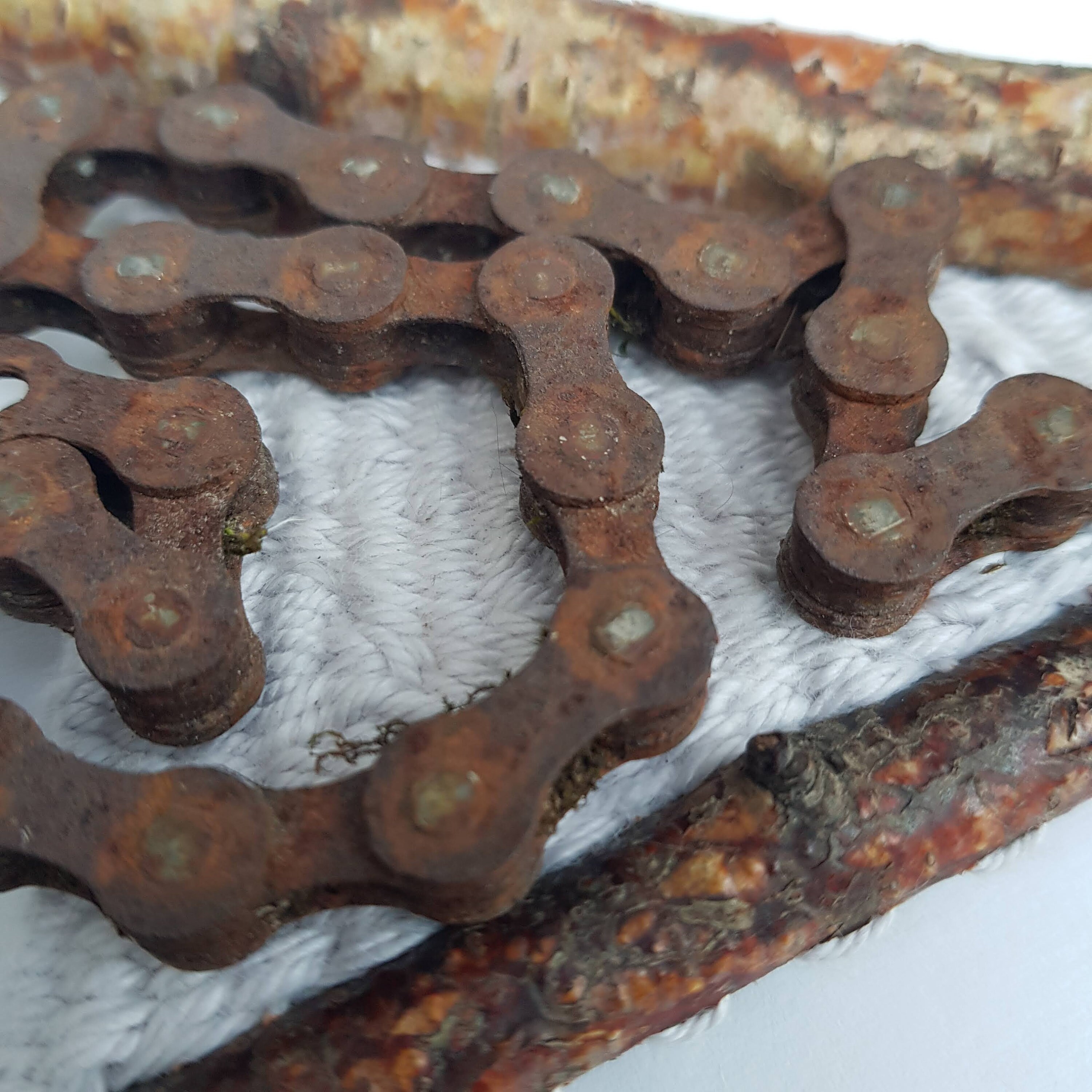 Bike Chain Process Art Rust Print on Birch Branch Weaving in Cotton ...