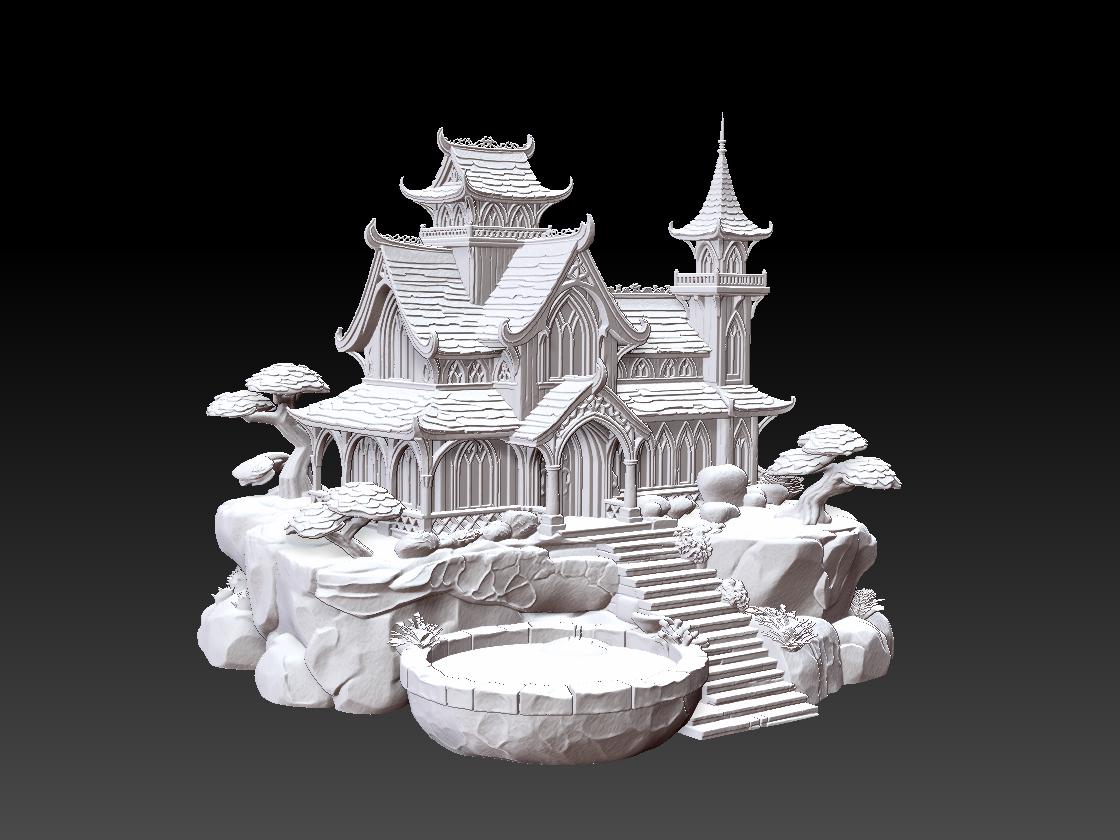 Elven Cliff Manor STL | Fantasy Waterfall Diorama | Highly Detailed 3D ...