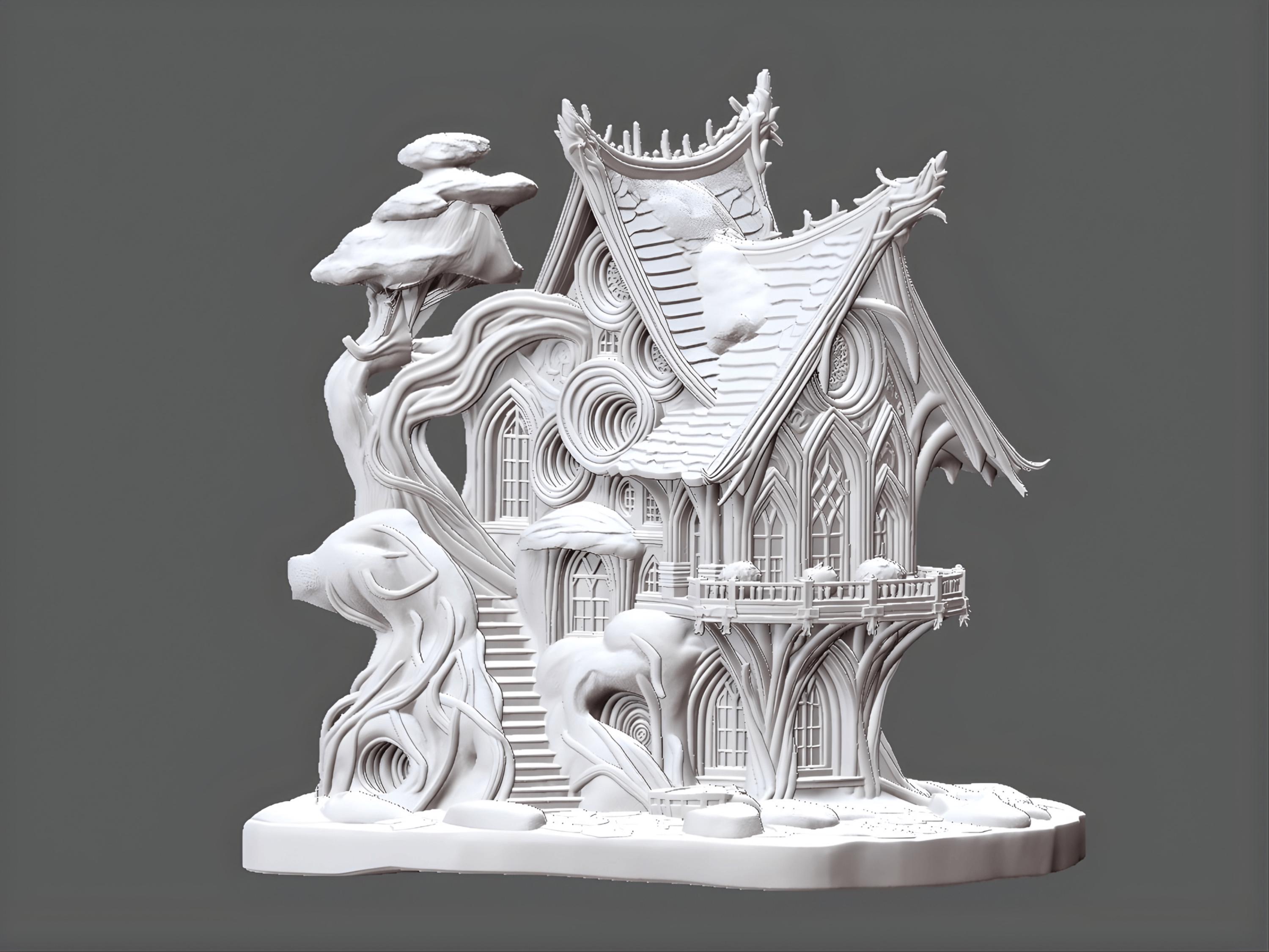 Elven Treehouse STL – Fantasy Tree Cottage 3D Model for Printing ...