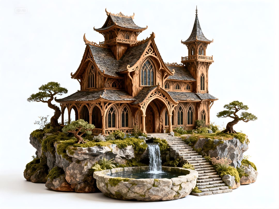 Elven Cliff Manor STL | Fantasy Waterfall Diorama | Highly Detailed 3D ...