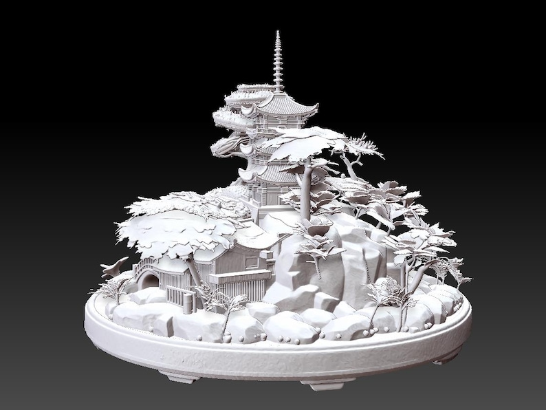 Japanese Pagoda Diorama STL | Zen Garden 3D Printable Model (digital ...