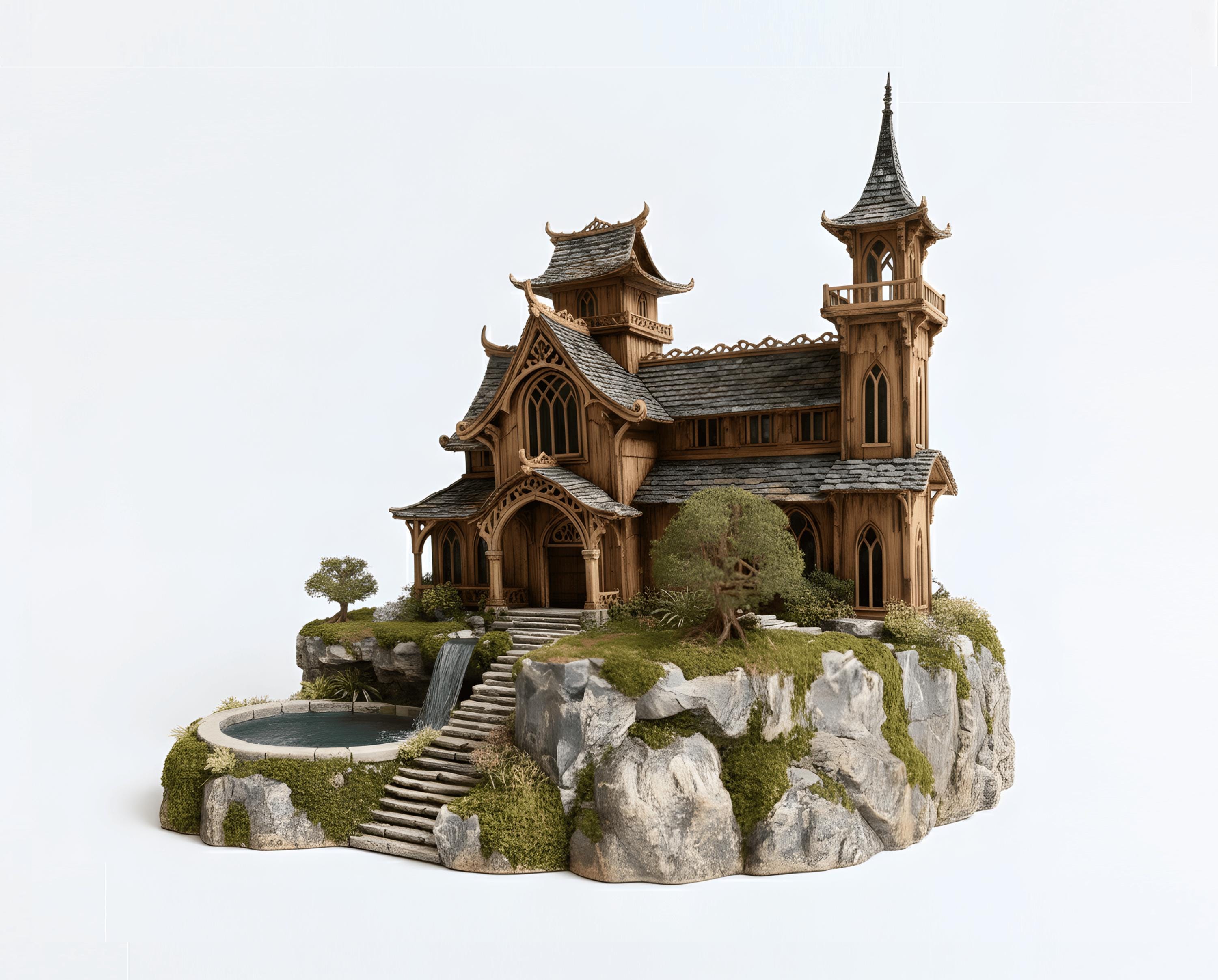 Elven Cliff Manor STL | Fantasy Waterfall Diorama | Highly Detailed 3D ...