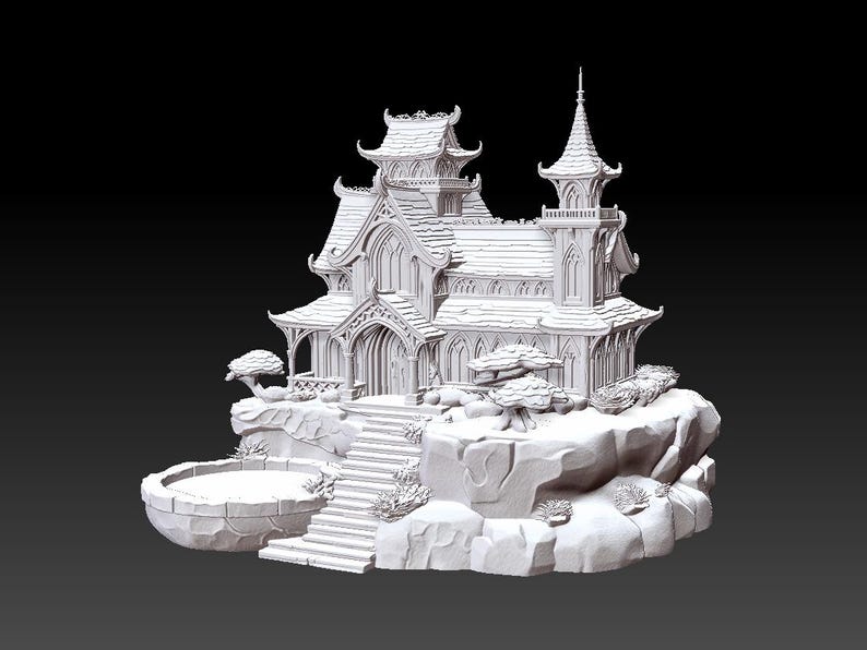 Elven Cliff Manor STL | Fantasy Waterfall Diorama | Highly Detailed 3D ...