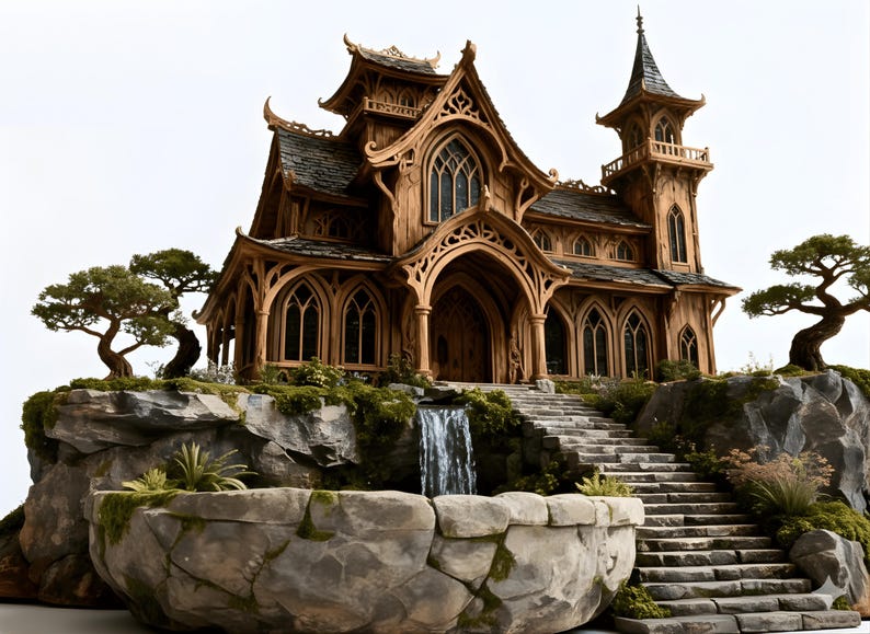 Elven Cliff Manor STL | Fantasy Waterfall Diorama | Highly Detailed 3D ...