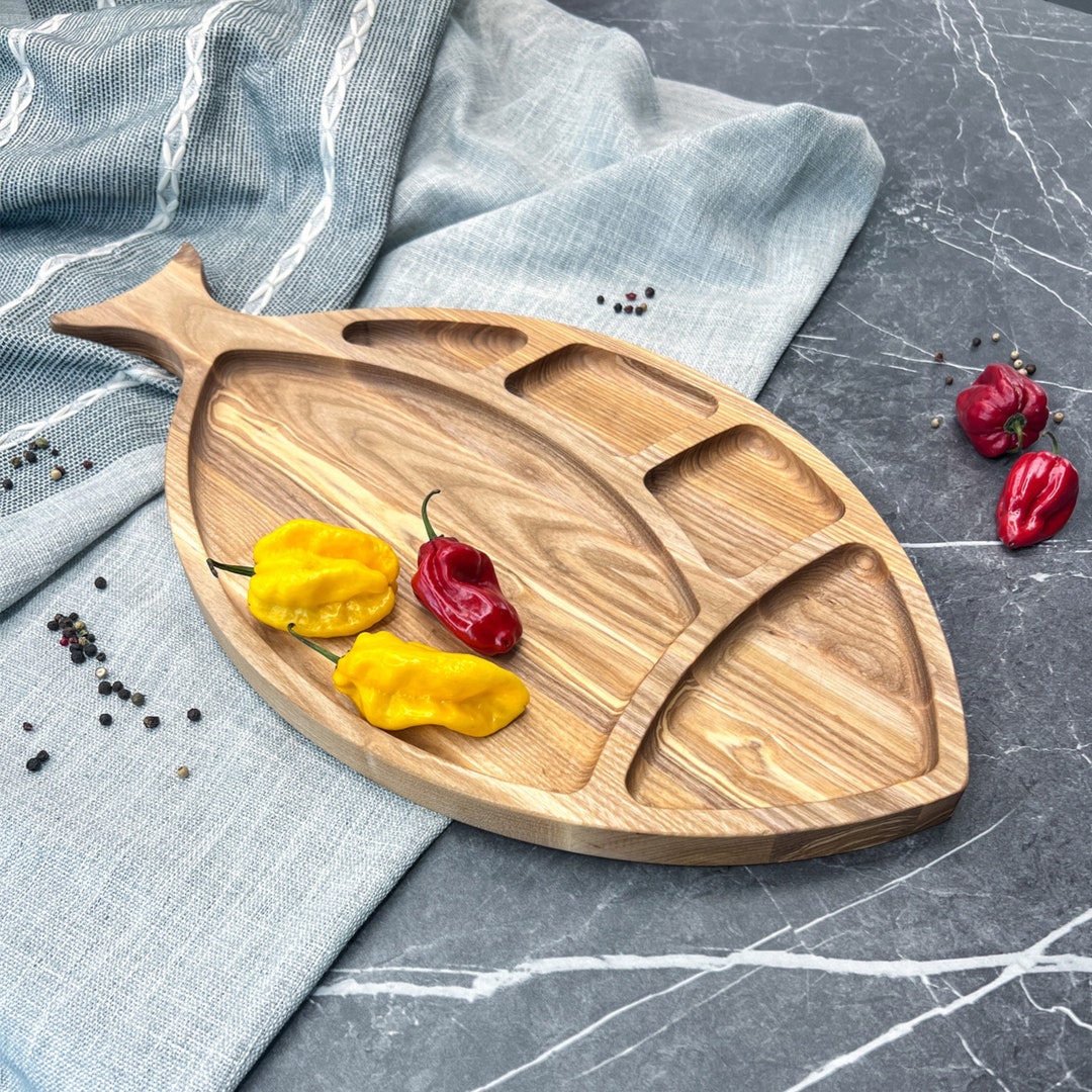 Wooden Platter Fish-shaped Serving Tray Handcrafted Kitchen Decor ...