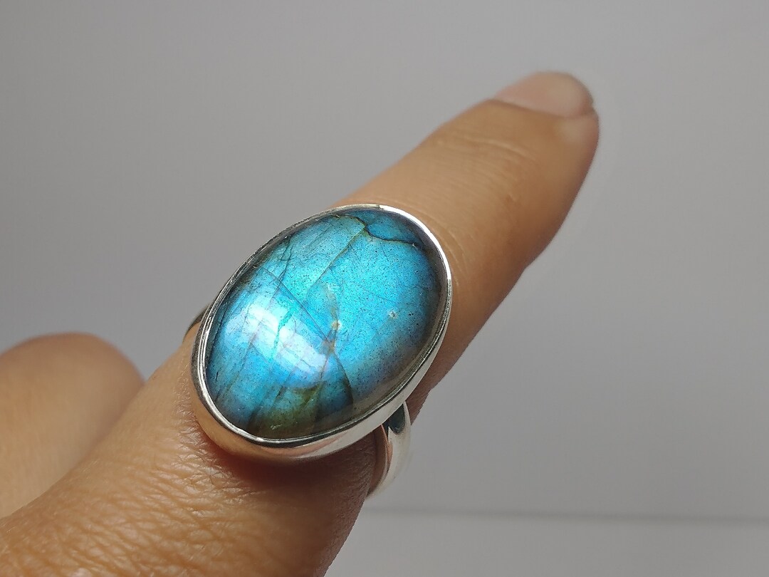 Vintage Sterling Silver Large Adjustable Statement Oval Labradorite Ring - Etsy