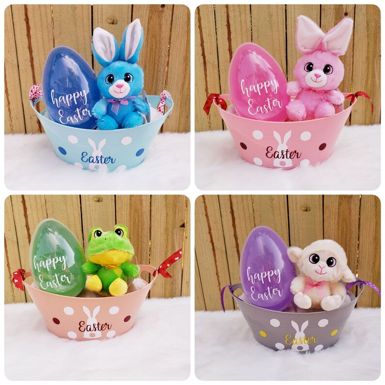 Custom Easter Basket Set, Personalized Bucket Set, Easter Bunny, Easter Chick, Easter Eggs Set ...