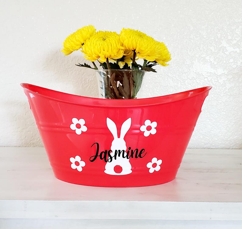 Personalized Easter Egg Bucket for Kid, Bunny Gift Basket, Custom ...