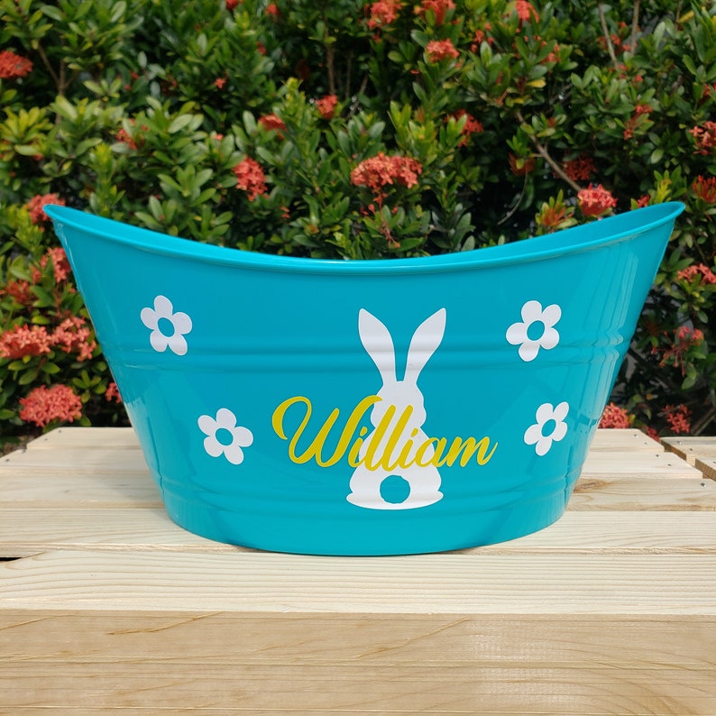 Personalized Easter Egg Bucket for Kid, Bunny Gift Basket, Custom ...