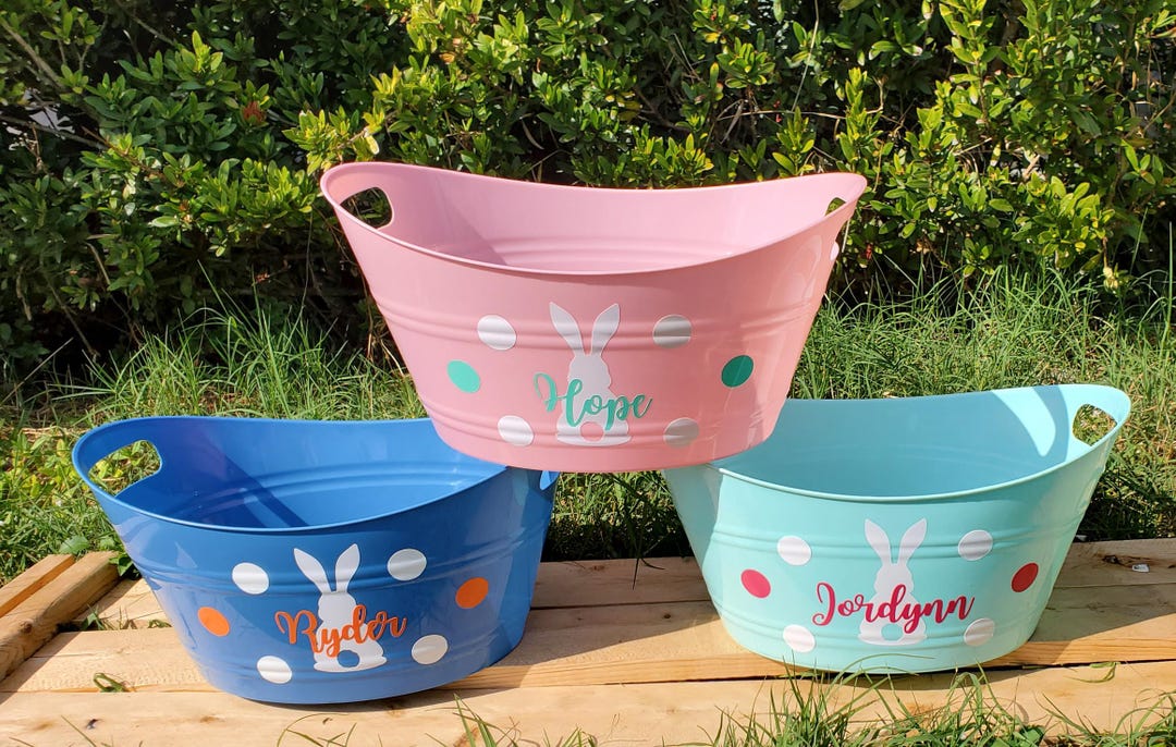 Personalized Easter Bucket, Aforable Custom Easter Bunny Basket, Easter ...