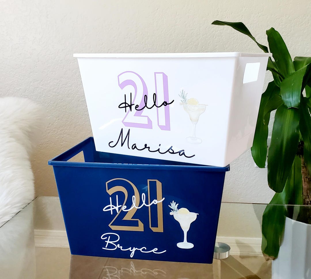 Custom Hello Twenty One Gift Bucket, Personalized 21st Birthday Gift ...