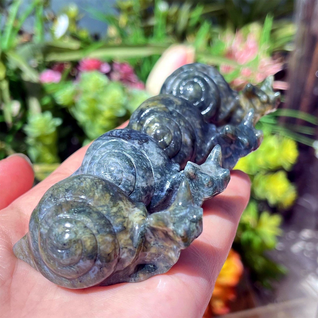 1pc Natural Moss Agate Snail,quartz Crystal Snail,crystal Animal,home ...