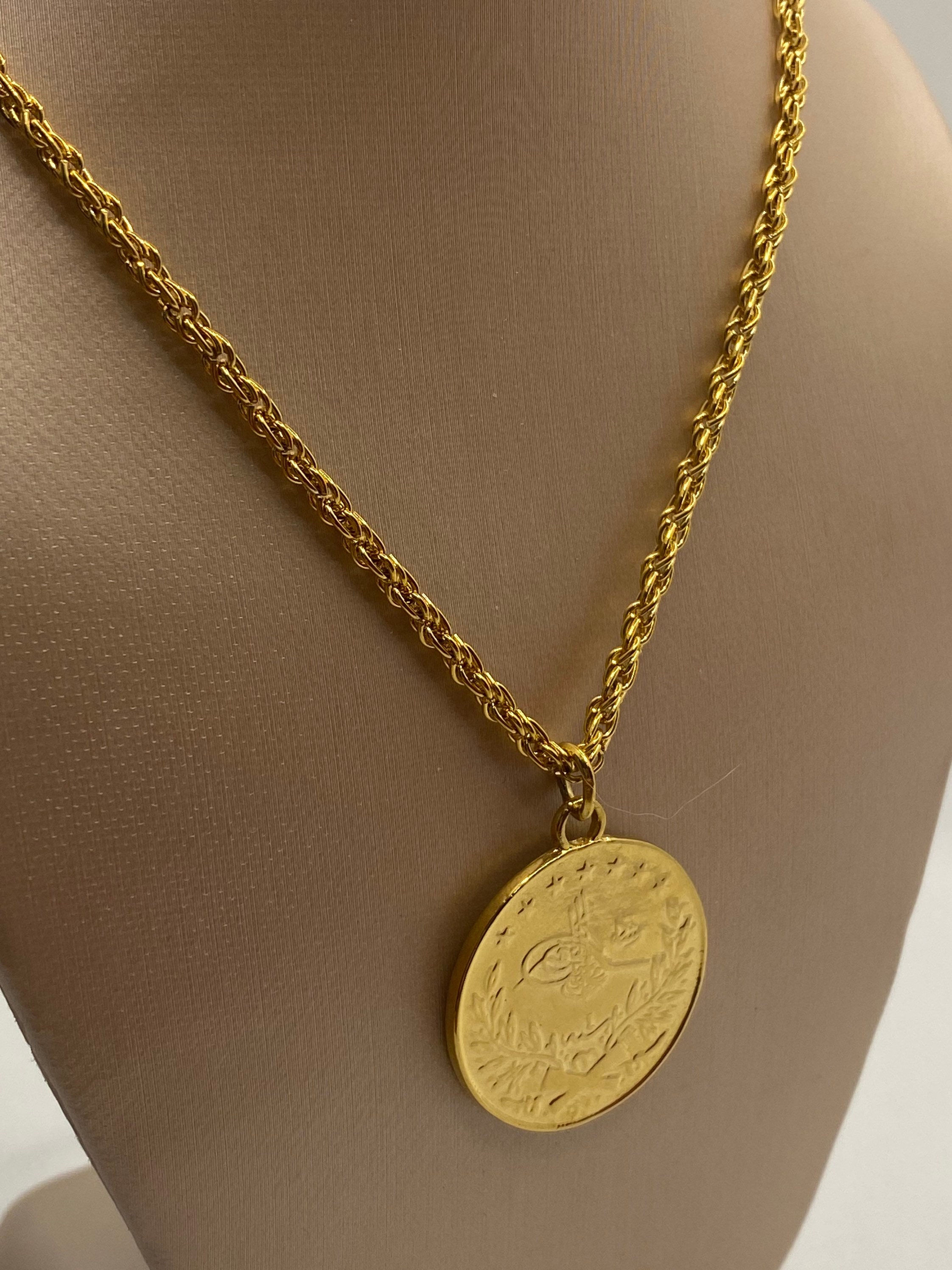 21K Gold Plated Lira Necklace Pendant Coin Necklace Fashion - Etsy