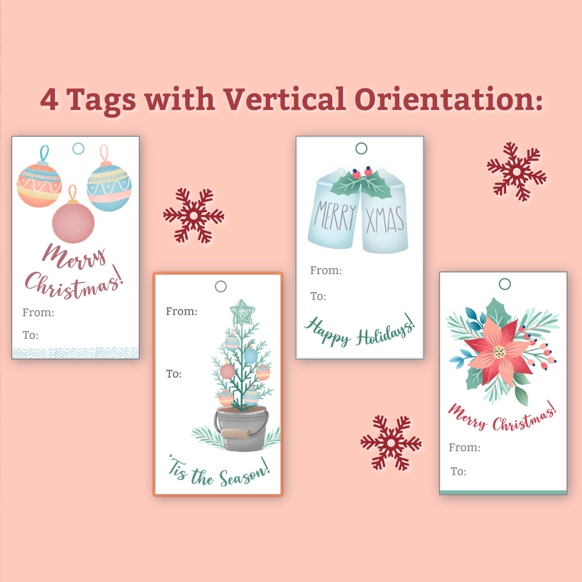 Printable Christmas Gift Tags 8 Pc Holiday Gift Labels Instant Download ...
