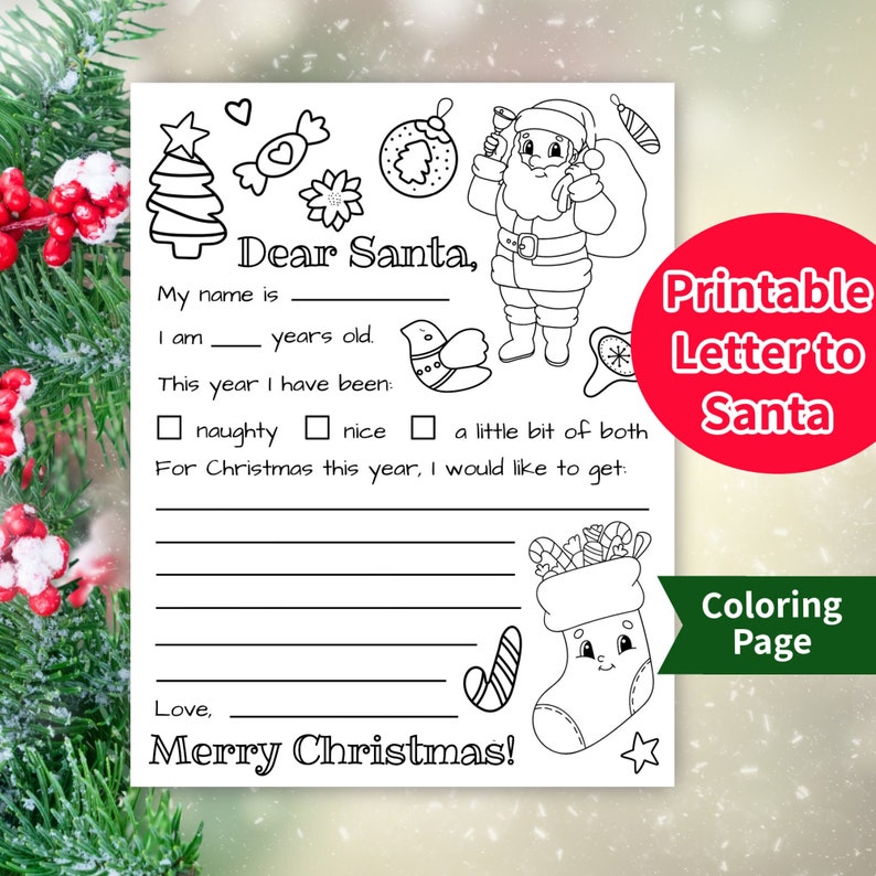 Letter to Santa Coloring Page, Letter to Santa Printable, Dear Santa ...