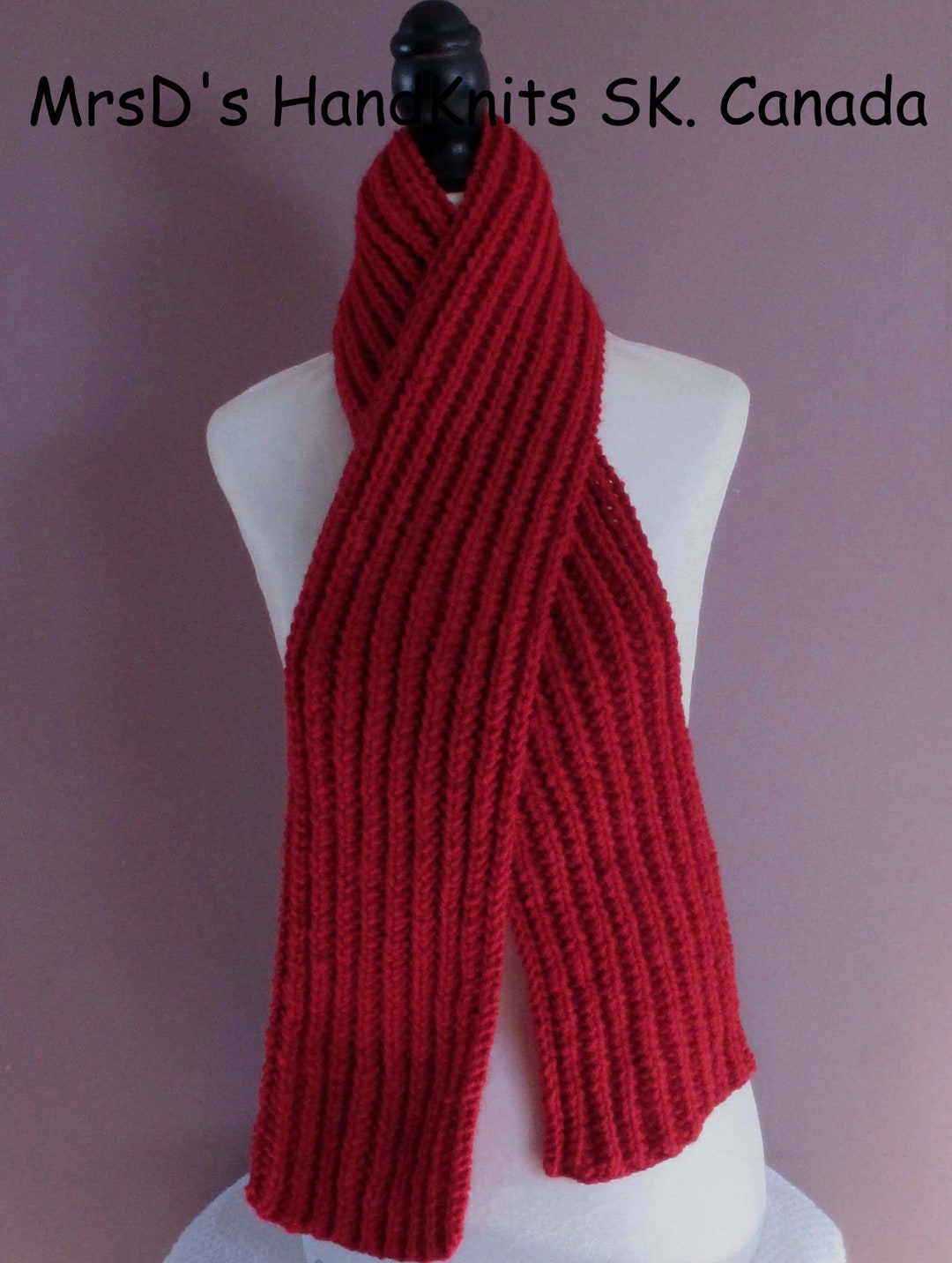 Red 54 Inch Scarf Handknit Rib Knit Handmade Winter Scarf - Etsy
