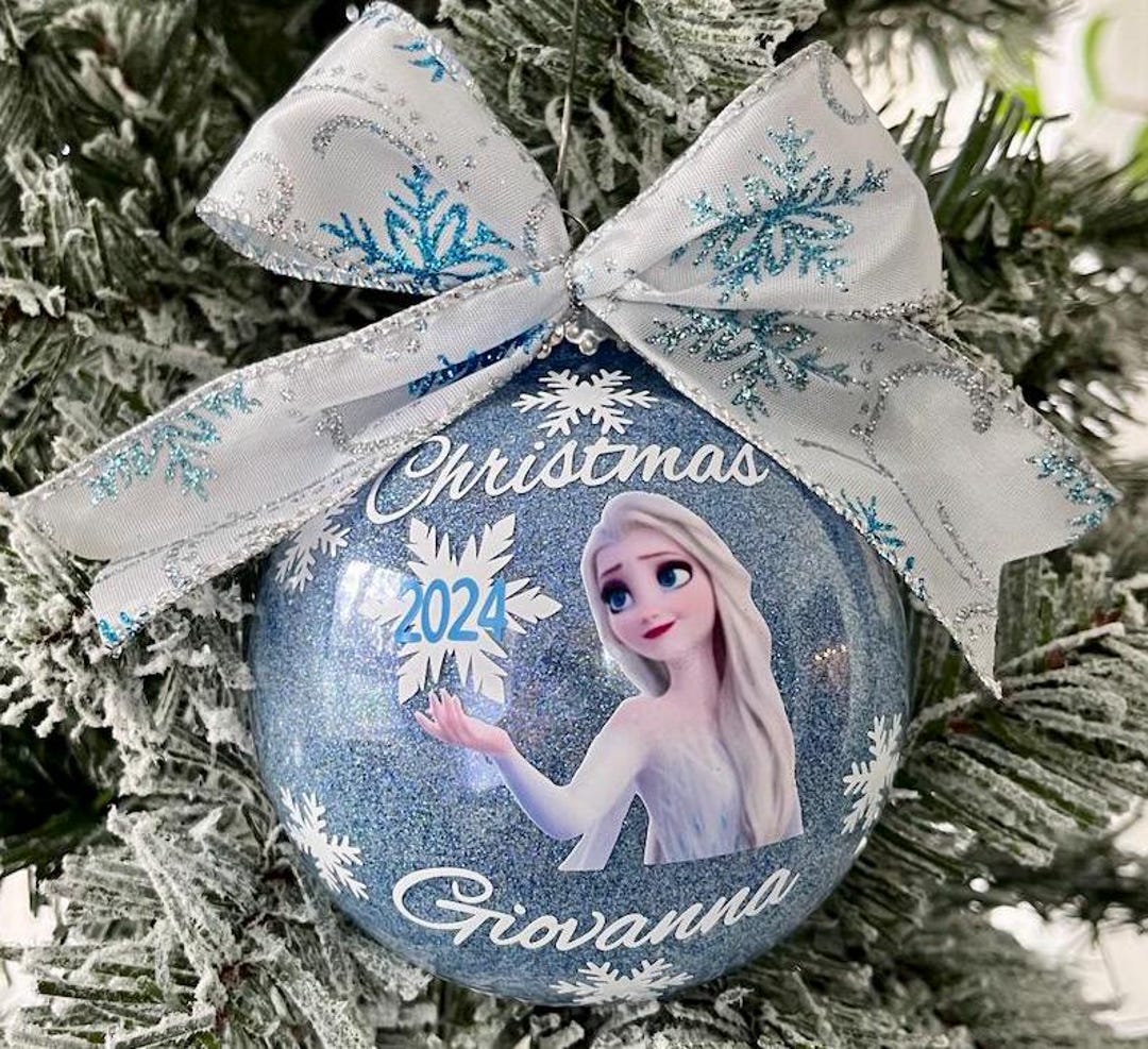 Personalized Elsa Christmas Ornament: Light Blue Glitter, Frozen Elsa ...