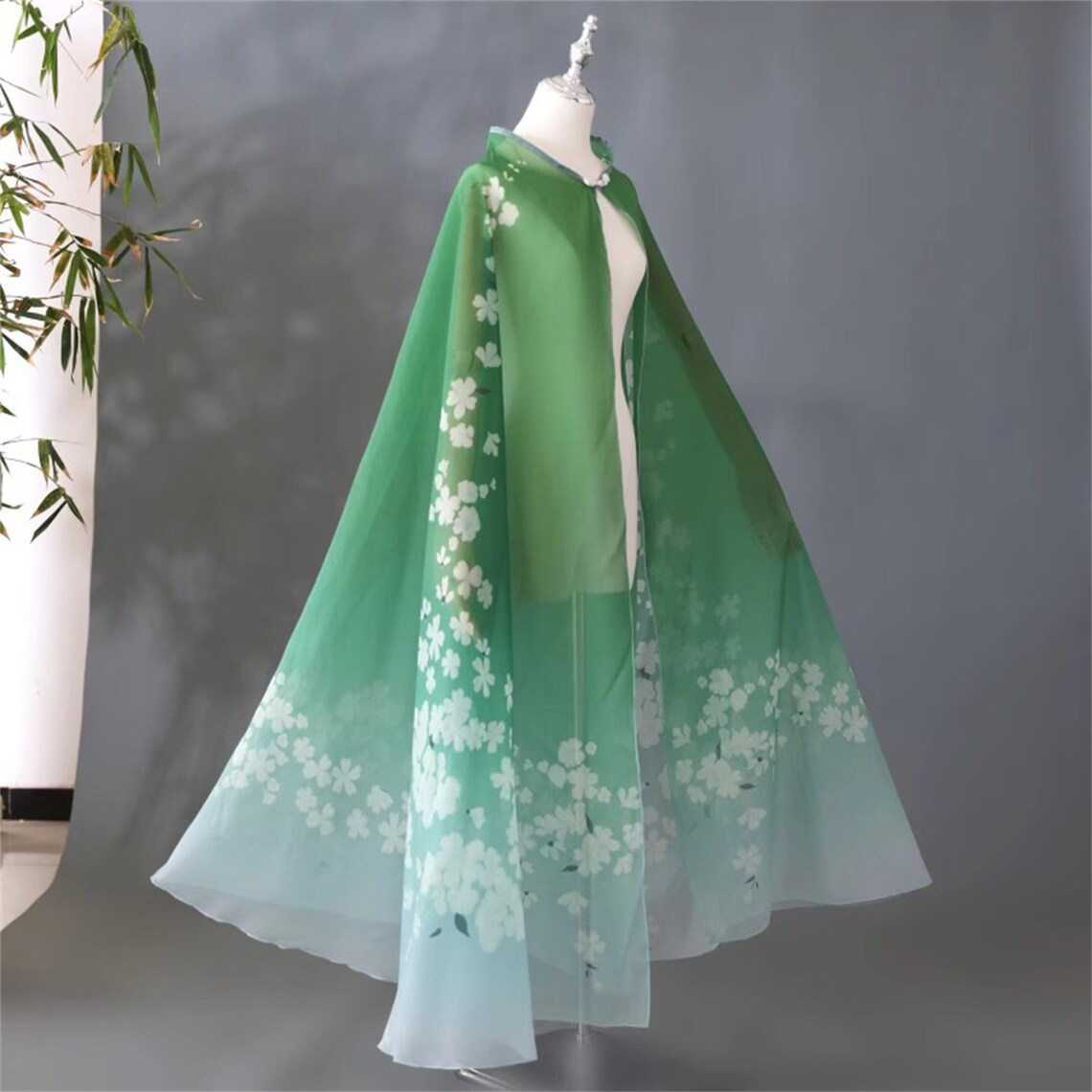 Retro Green Gradient Flowers Cloak Cosplay Vintage Chiffon - Etsy