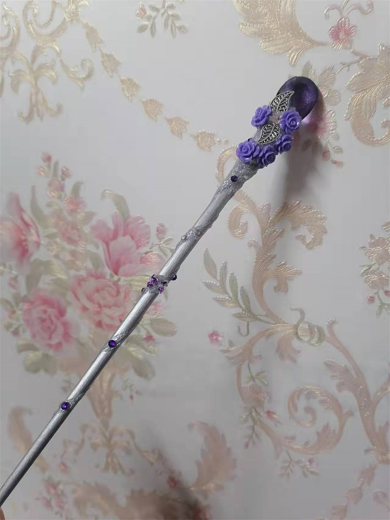 Purple Flowers Magic Wand, Handmade Crystal Wand, Halloween Wizard Wand ...
