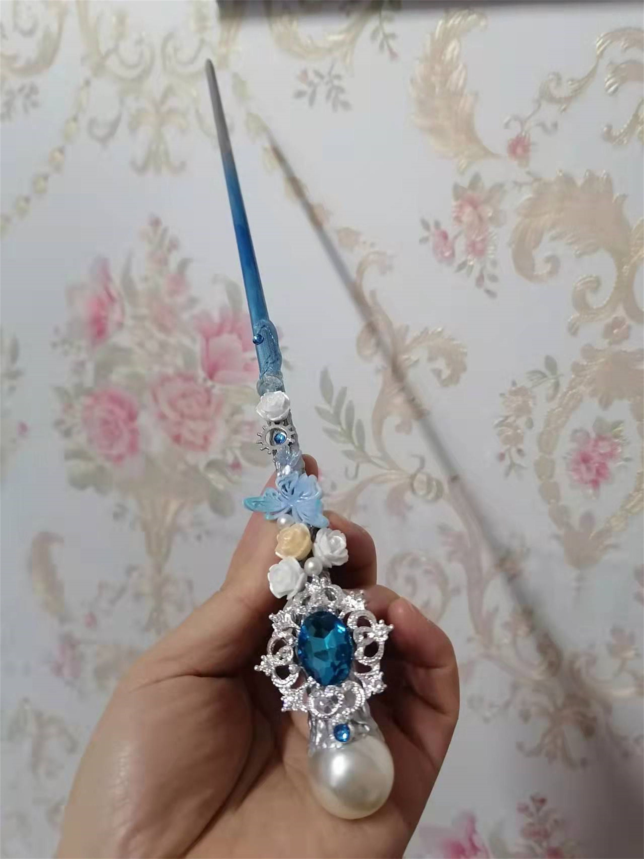 Blue Gradient Magic Wand, Blue Crystal Wand, Wood Magic Wand, Original ...