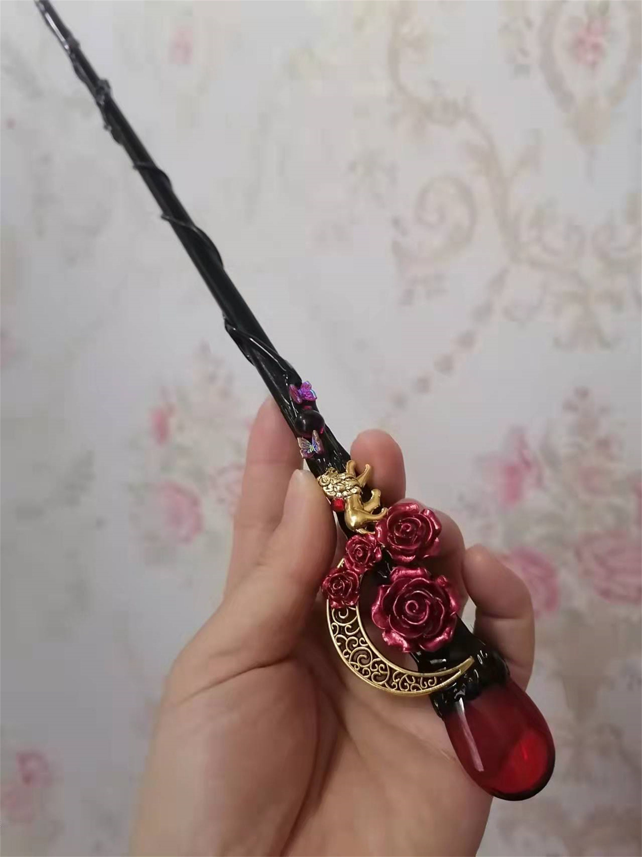 Red Flowers Crystal Wand, Metal Lion Magic Wand, Fantasy Nature Wand ...