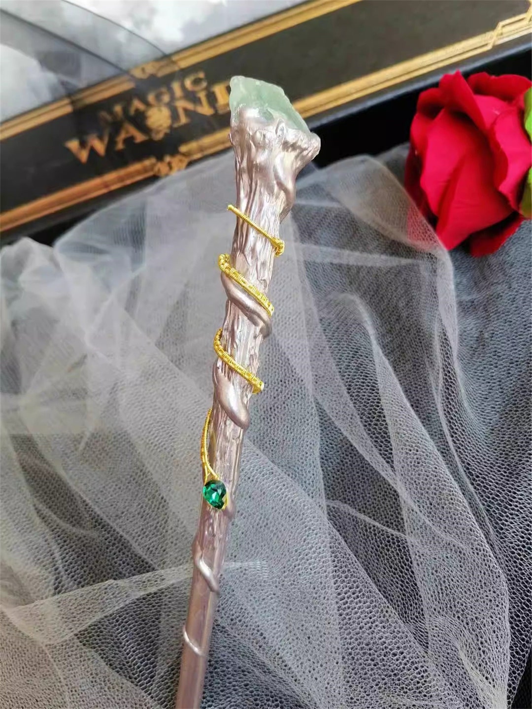 Crystal Cosplay Wand, Green Rhinestone Wizard Wand, Cosplay Witch Wand ...