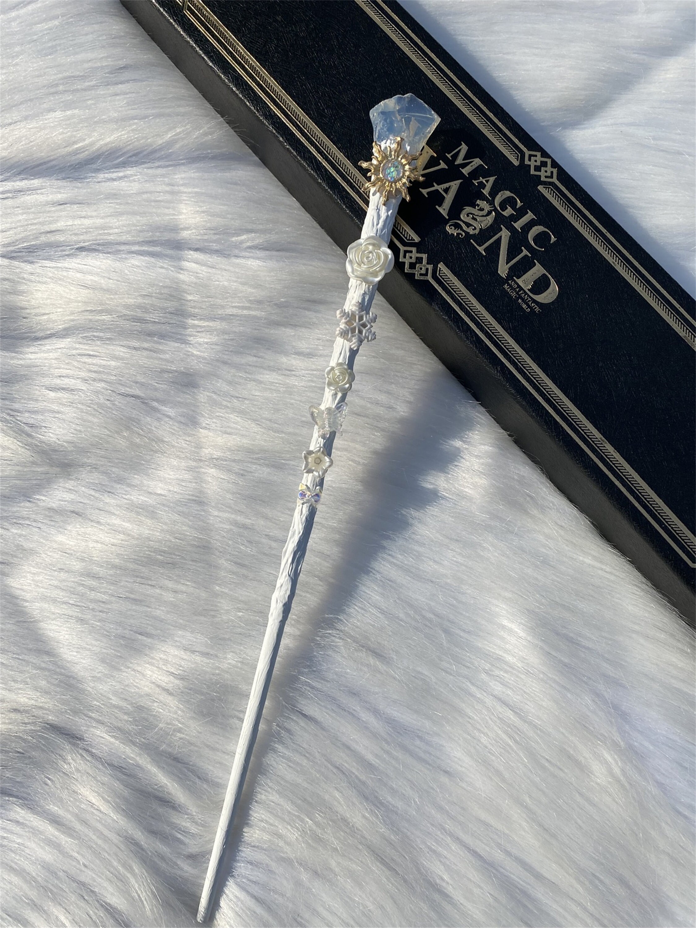 Sun Flower Wood Magic Wand White Halloween Witch Wand Fairy - Etsy