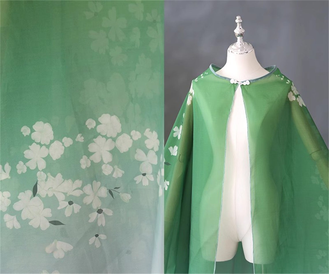 Retro Green Gradient Flowers Cloak Cosplay Vintage Chiffon - Etsy