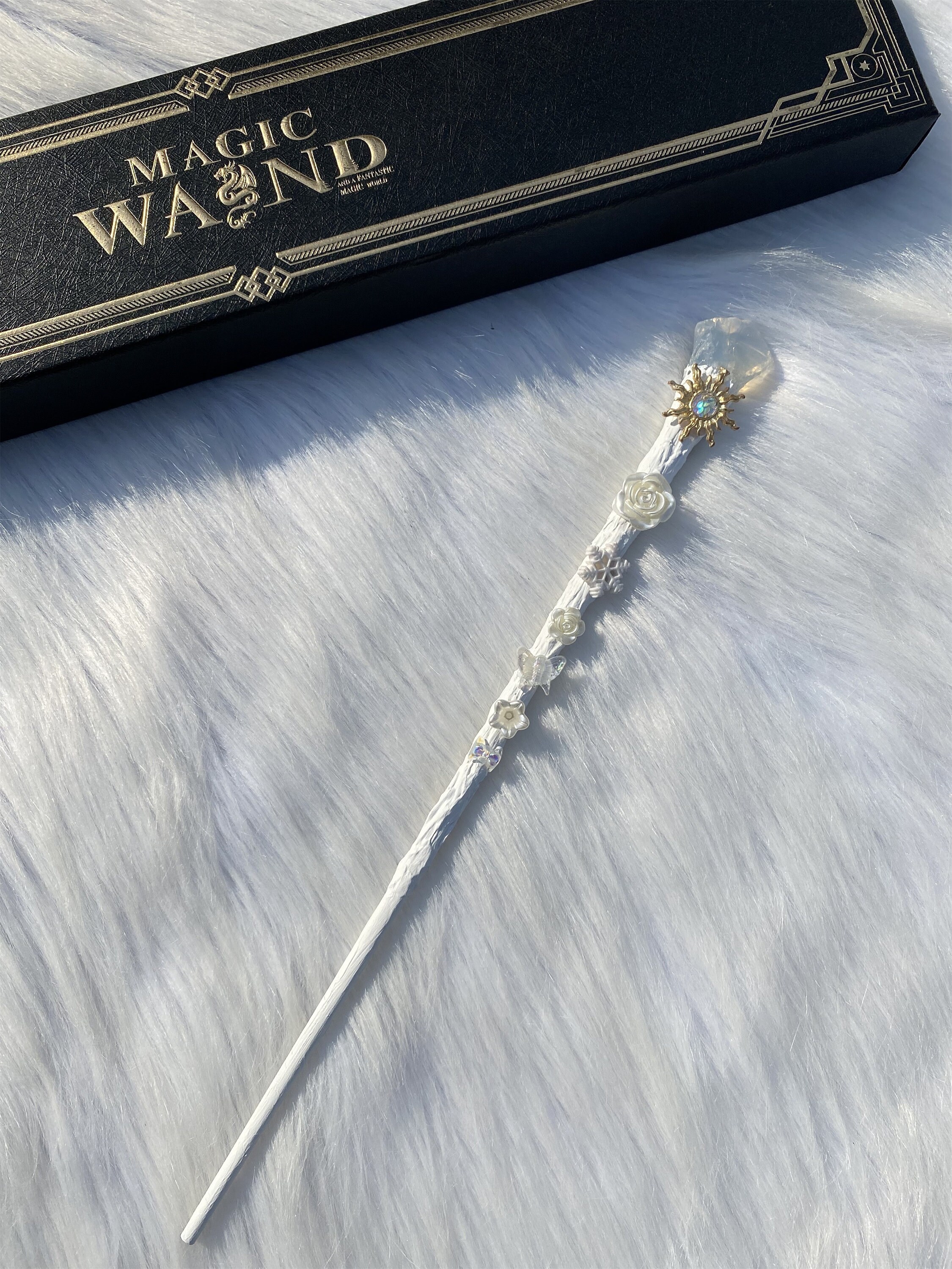 Sun Flower Wood Magic Wand White Halloween Witch Wand Fairy - Etsy