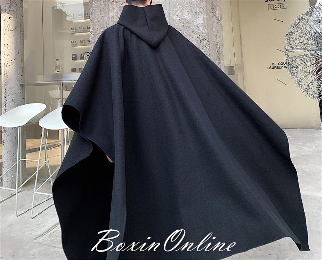 Black Cool Adult Long Cloak, Halloween Magic Cape, Cosplay Witch Cloak ...