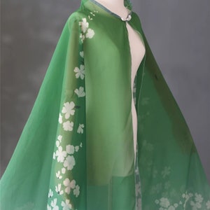 Retro Green Gradient Flowers Cloak Cosplay Vintage Chiffon - Etsy
