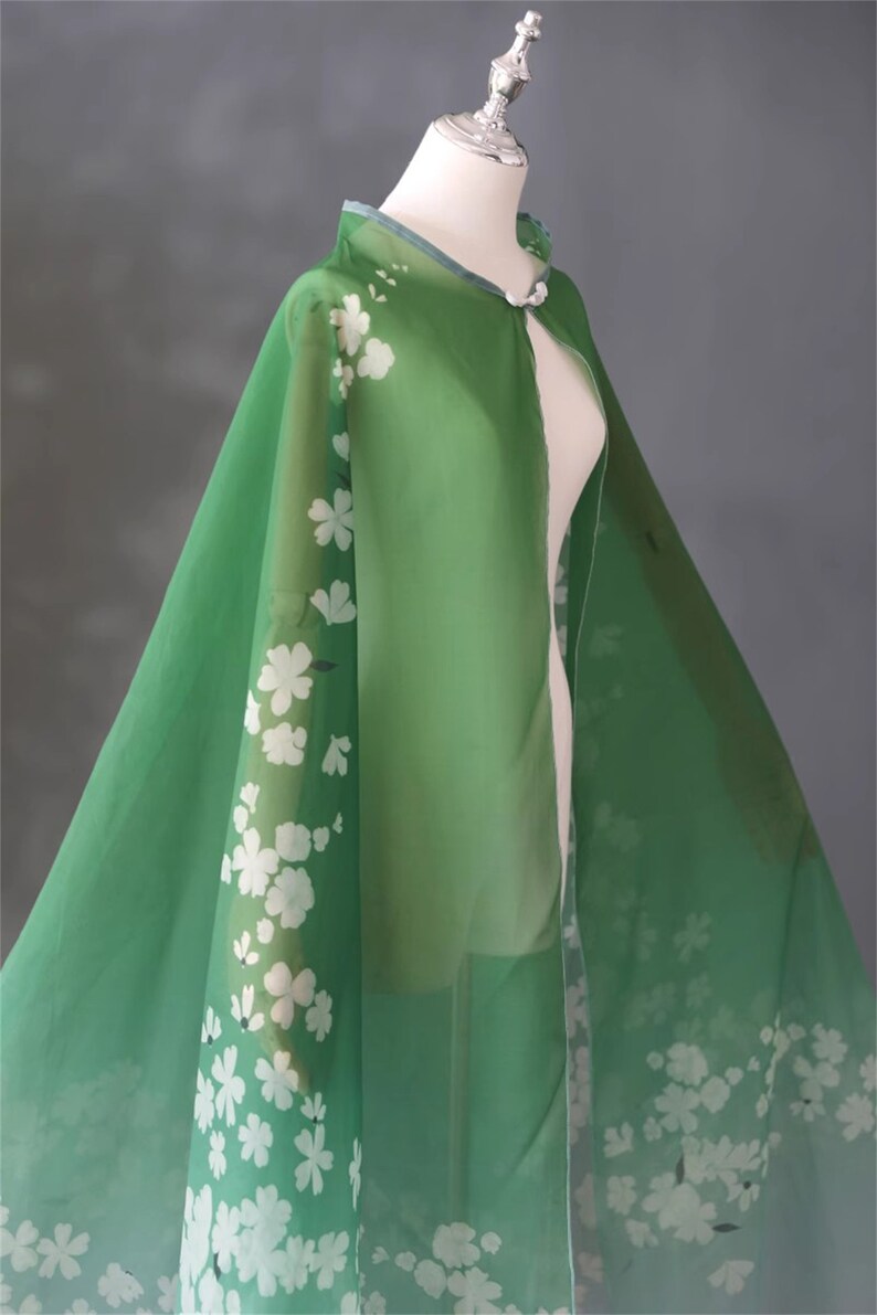 Retro Green Gradient Flowers Cloak Cosplay Vintage Chiffon - Etsy