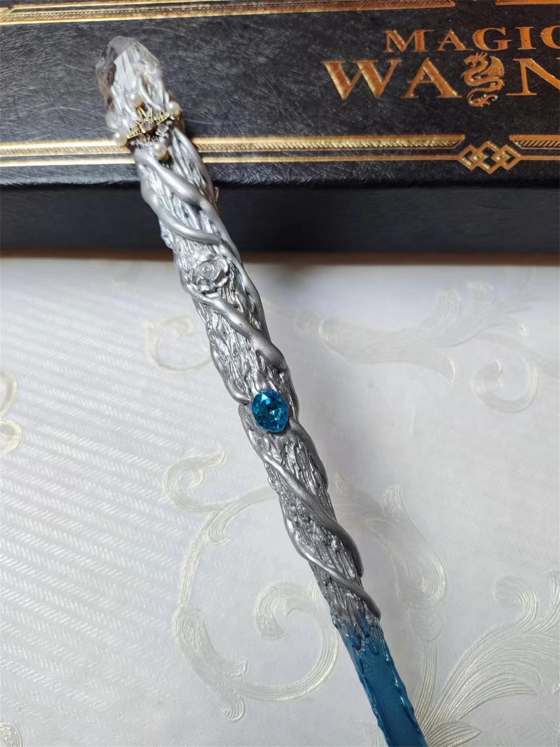 Original Magic Wood Wand, Flower Blue Halloween Wand, Creative Cosplay ...