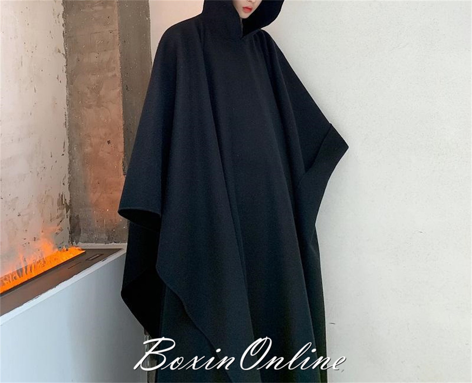 Black Cool Adult Long Cloak, Halloween Magic Cape, Cosplay Witch Cloak ...