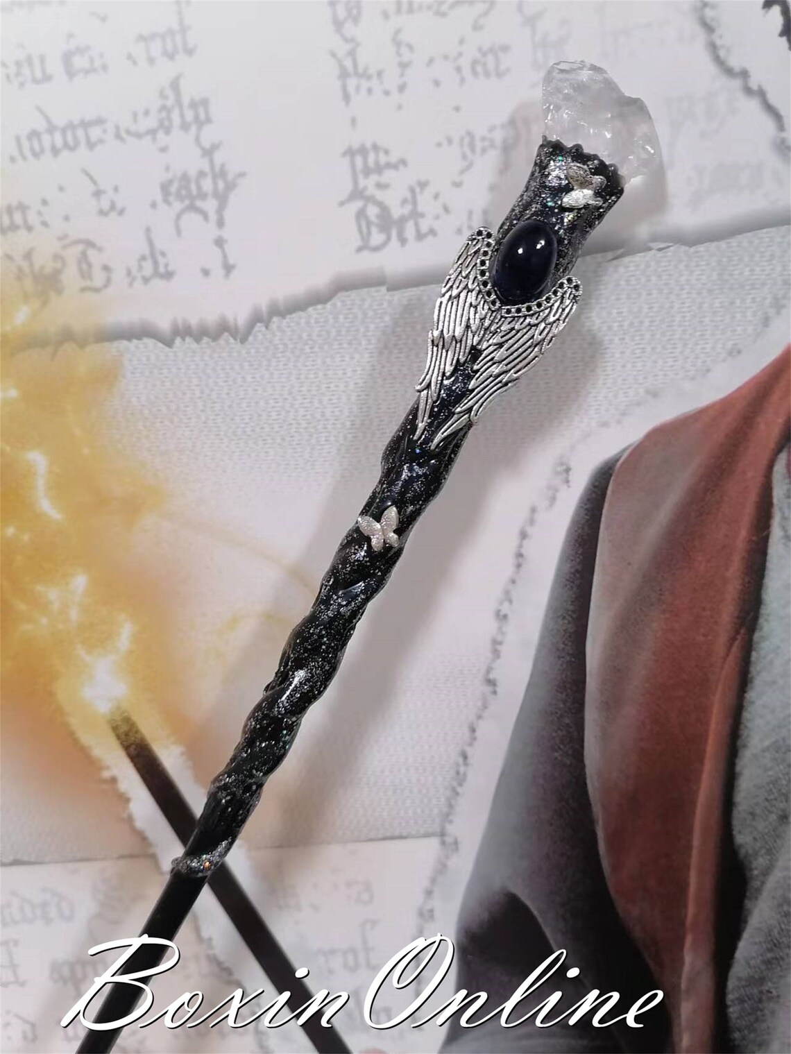 2023 Angel Wings Wand, Black Halloween Wand, Magic Witch Wand, Medieval ...