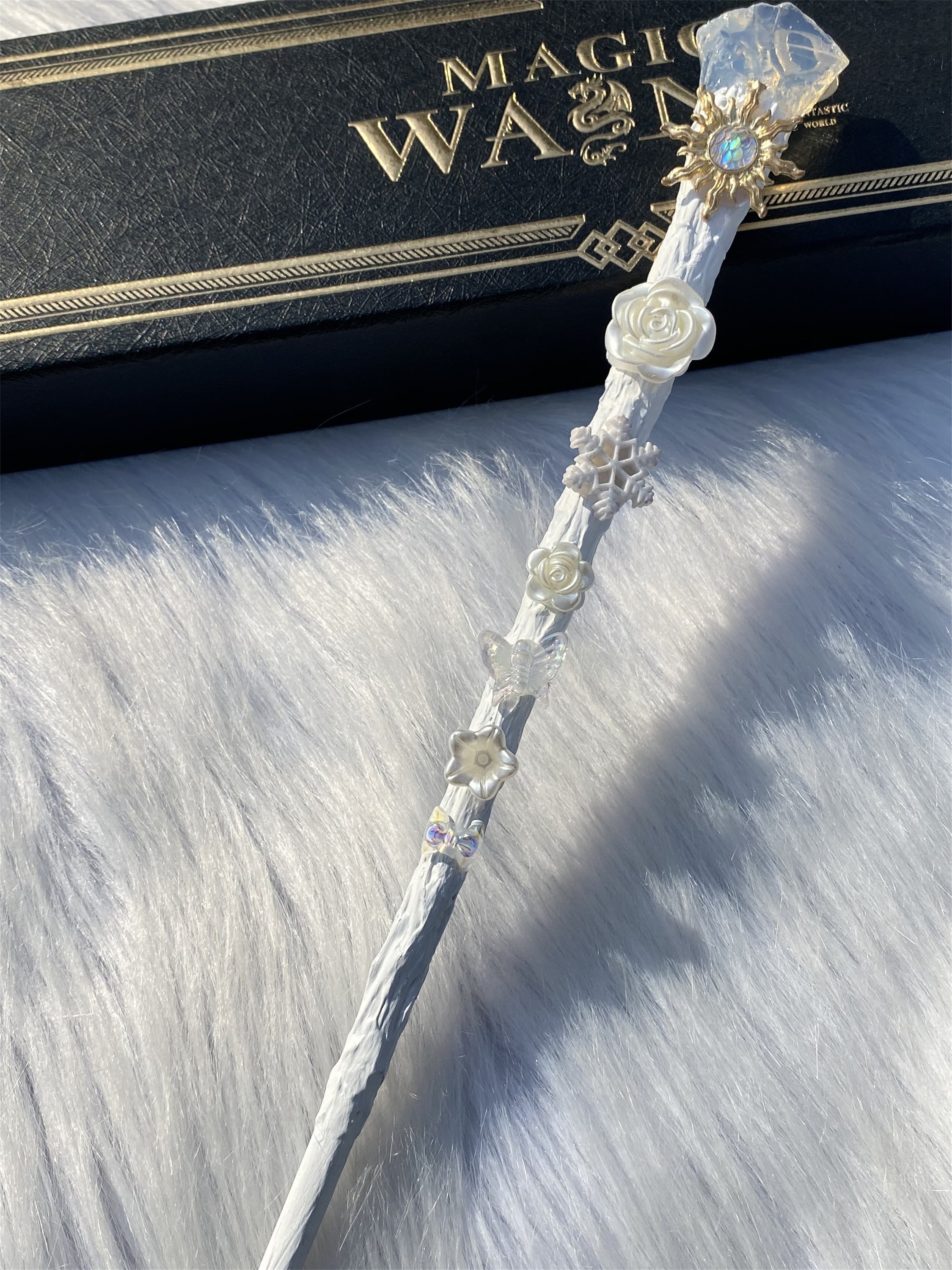 Sun Flower Wood Magic Wand White Halloween Witch Wand Fairy - Etsy