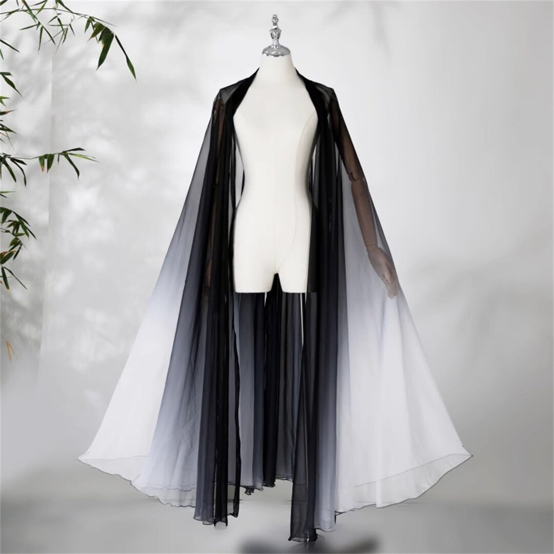 Cool Black Gradient Long Cloak, Flowing Adult Long Cloak, Solid Color ...