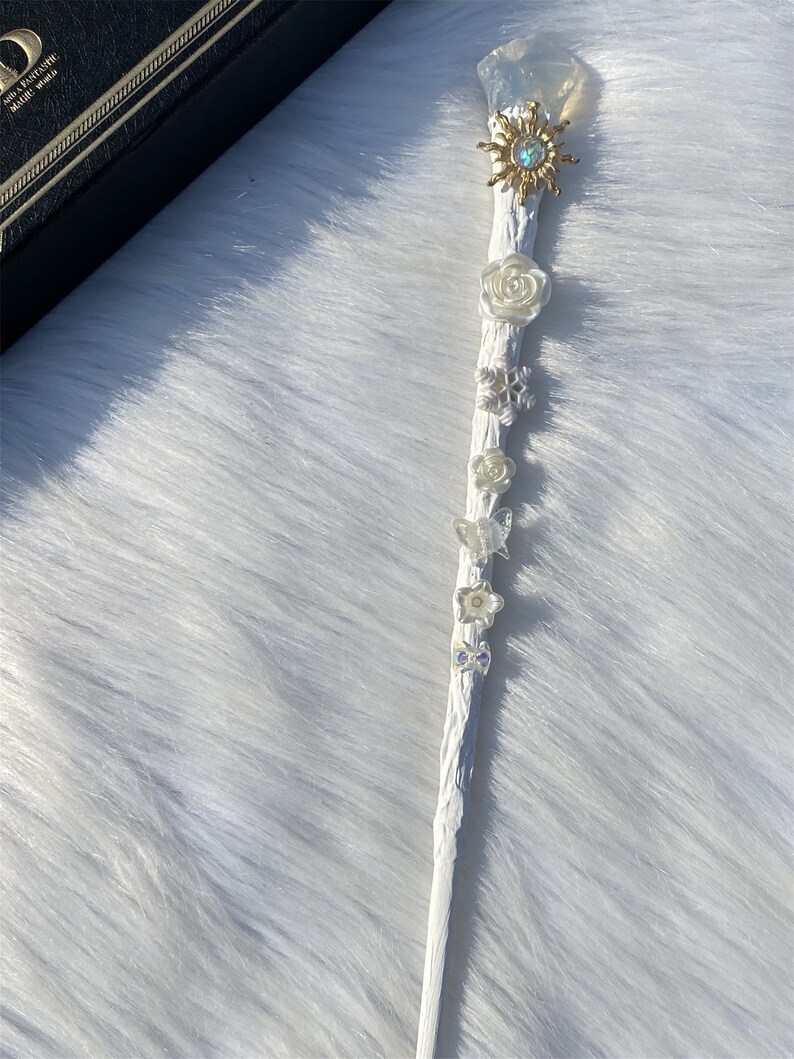 Sun Flower Wood Magic Wand White Halloween Witch Wand Fairy - Etsy