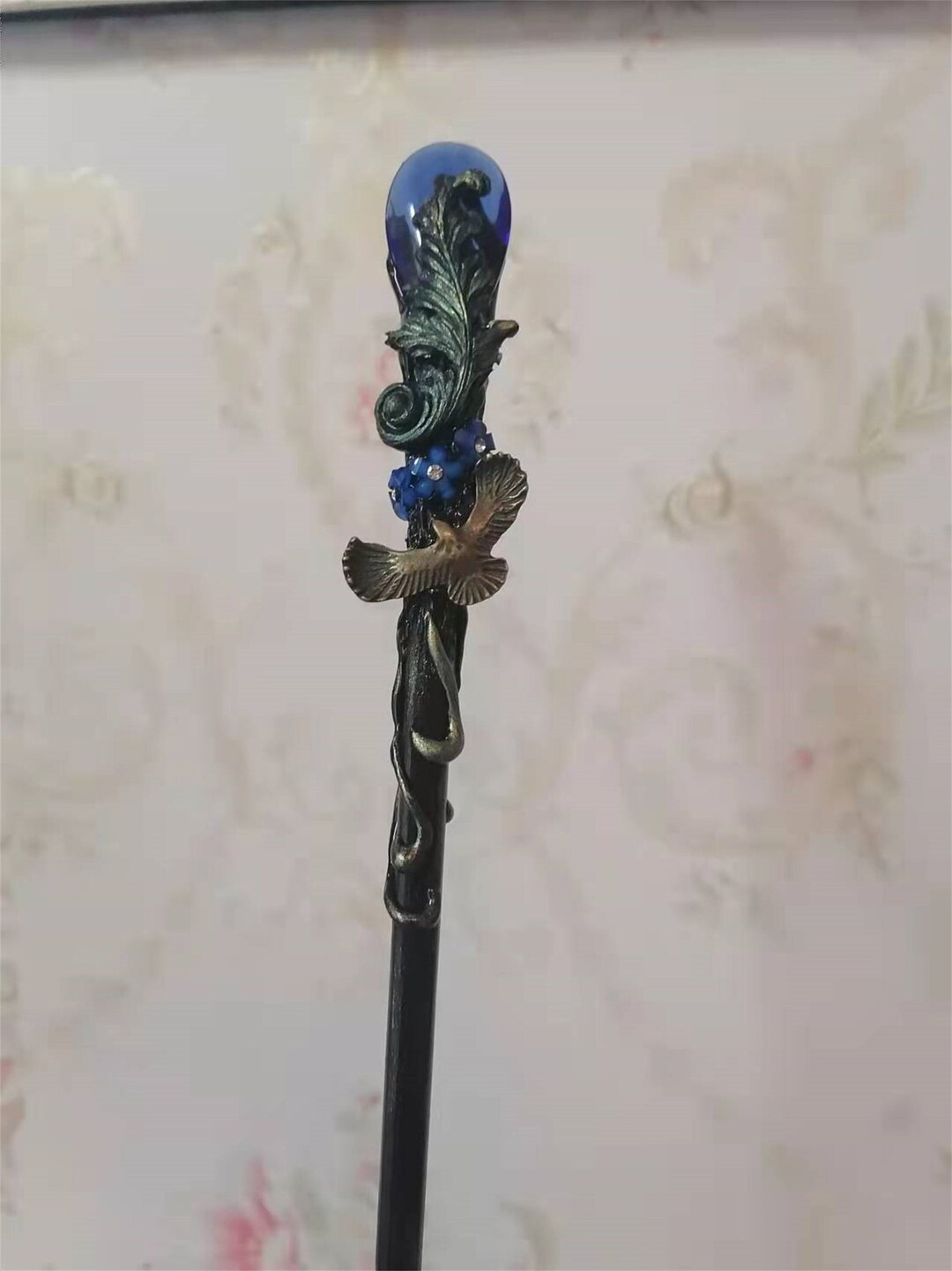 Handmade Magic Wand, Halloween Wood Wizard Wand, Fantasy Wand With Blue ...