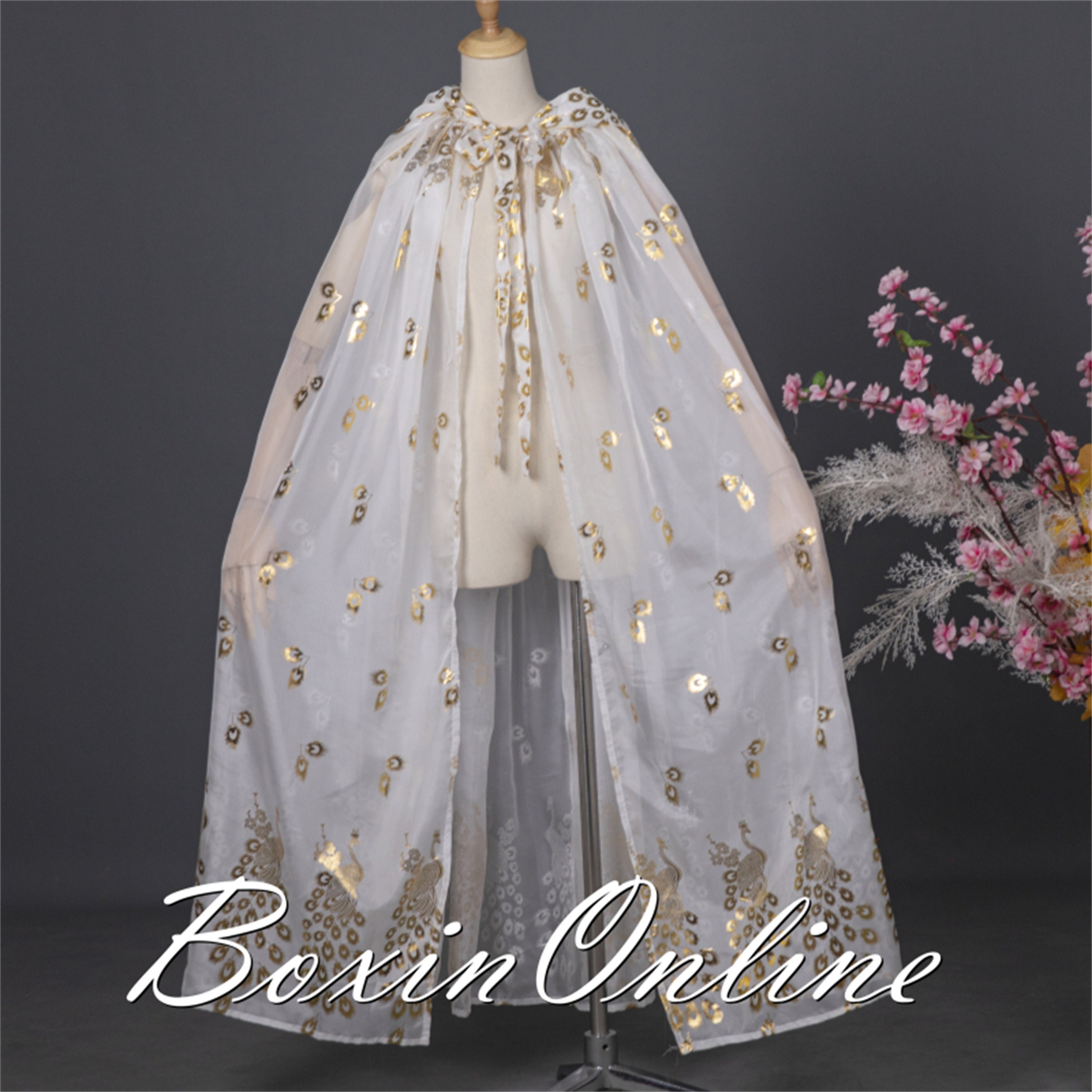 Golden Peacock Long Cape, White Adult Hooded Cape, Original Handmade ...