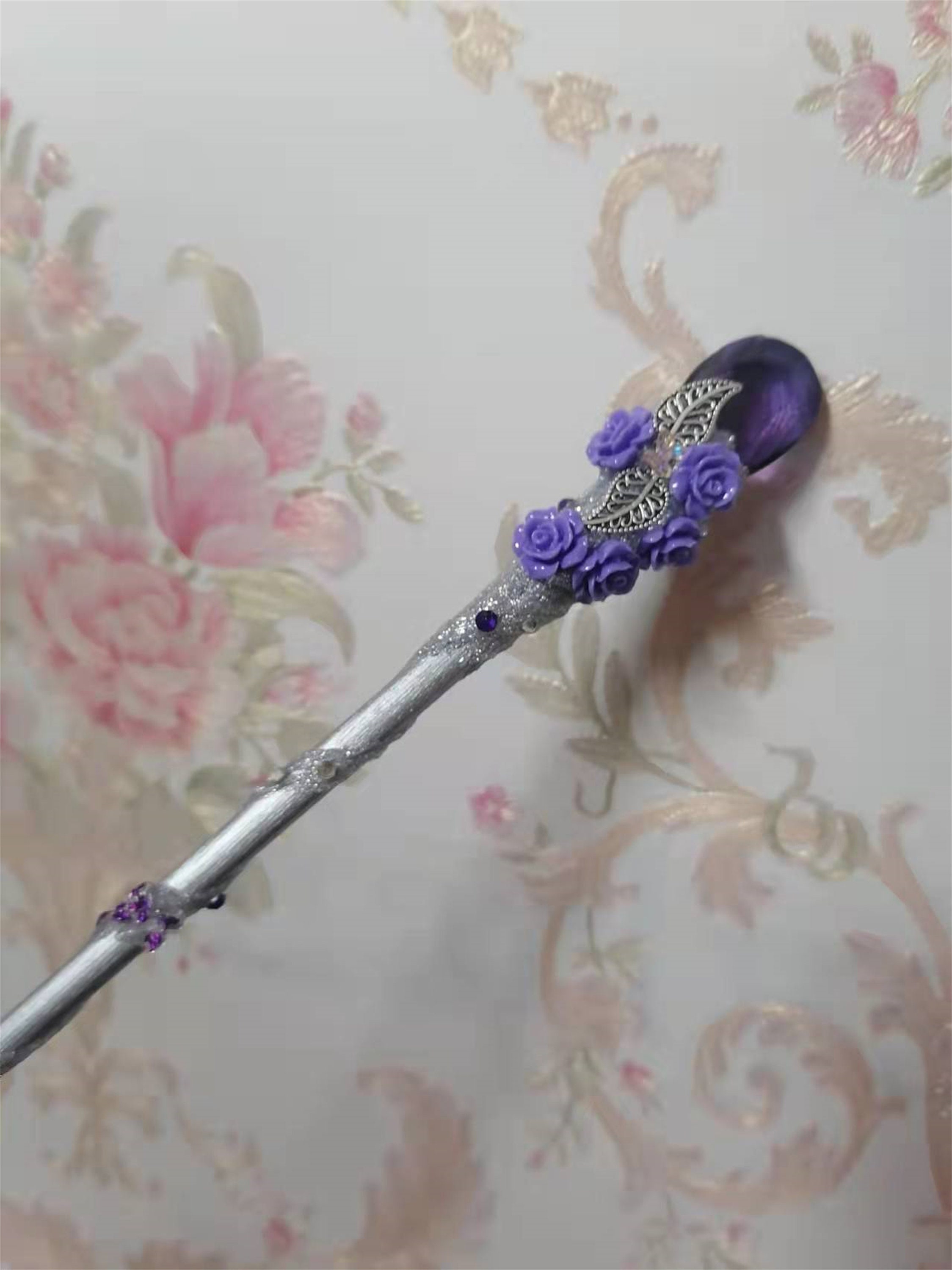 Purple Flowers Magic Wand, Handmade Crystal Wand, Halloween Wizard Wand ...