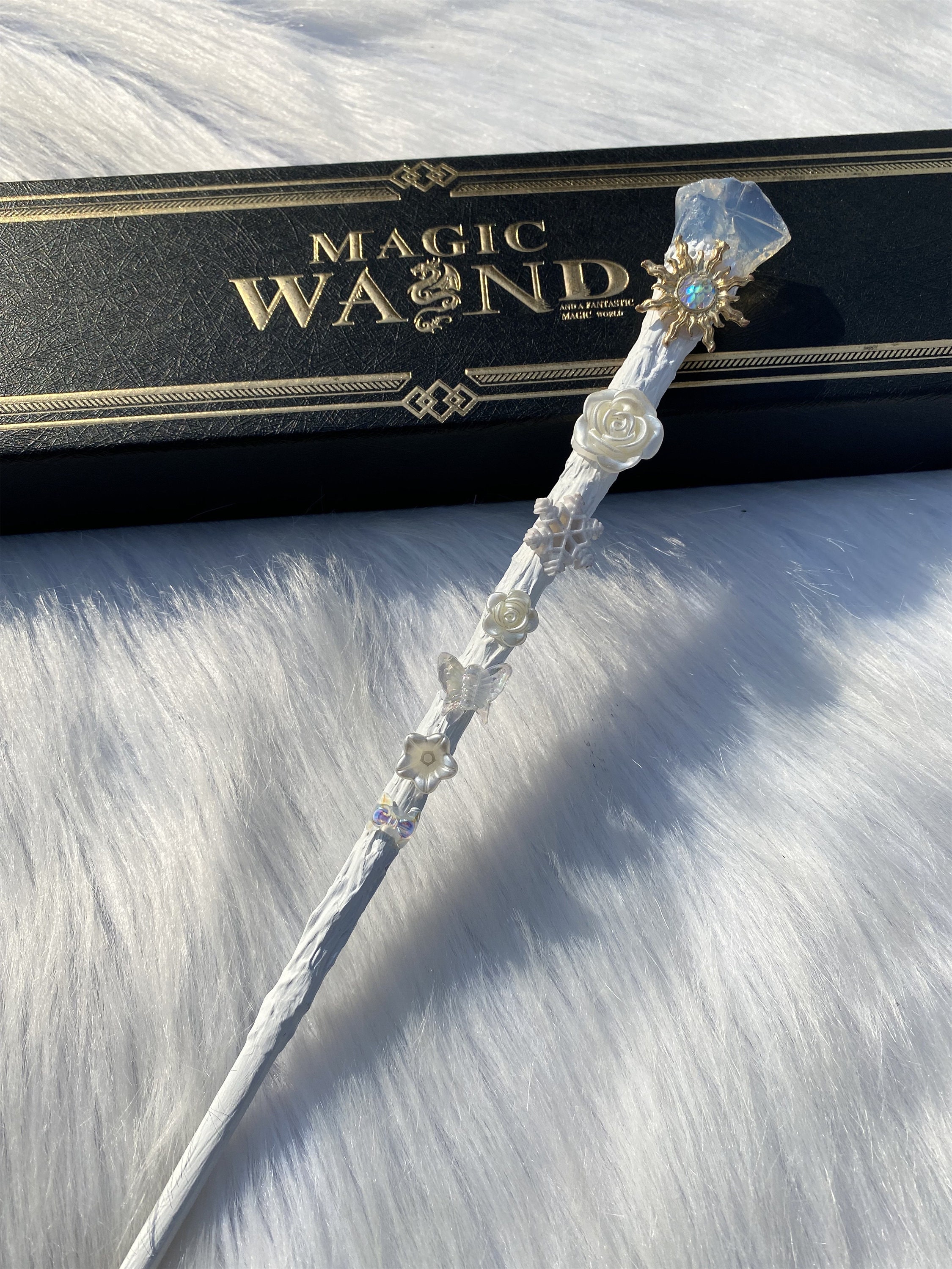 Sun Flower Wood Magic Wand White Halloween Witch Wand Fairy - Etsy
