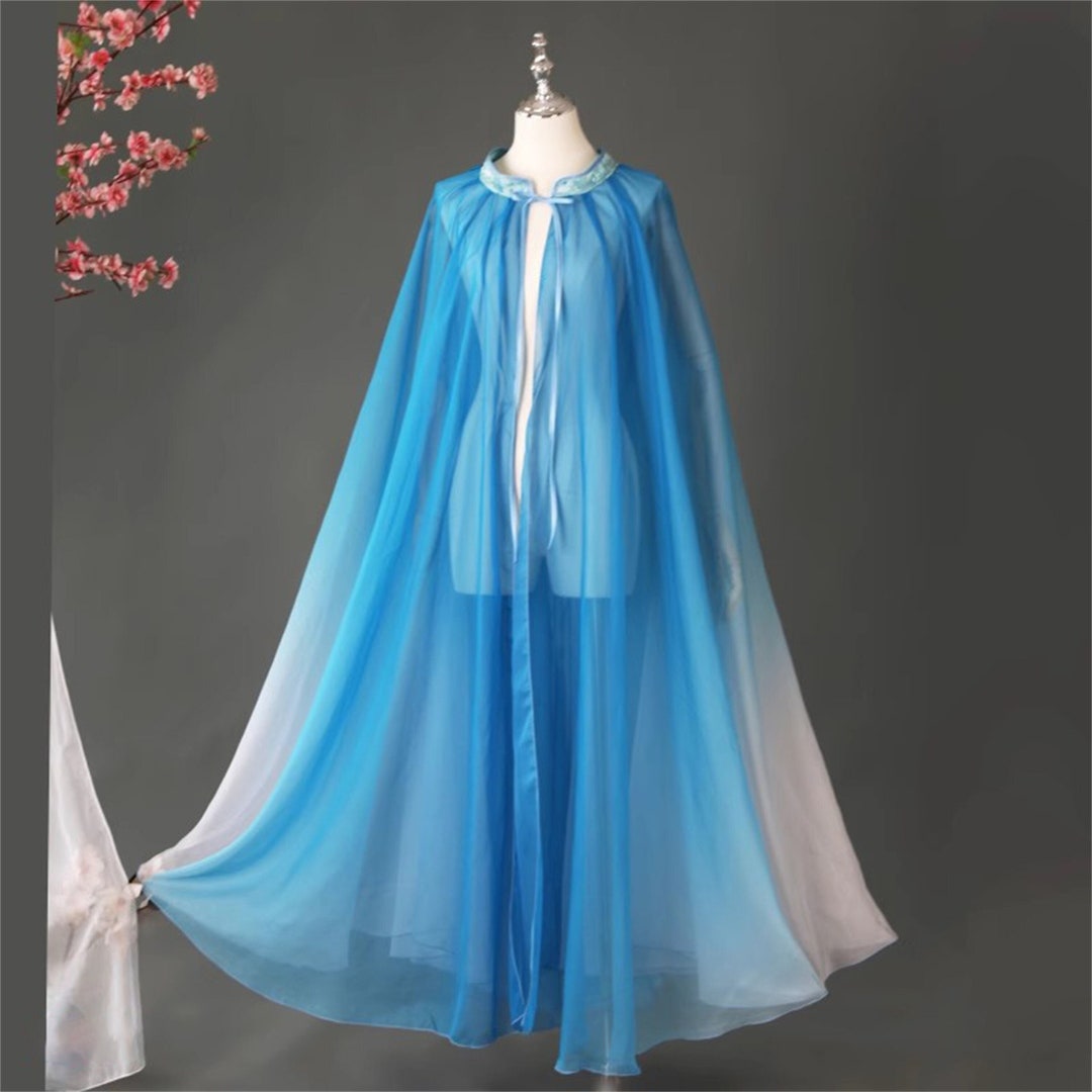 Blue Gradient Long Cloak, New Snow Chiffon Gradient Cloak, Thin Adult ...