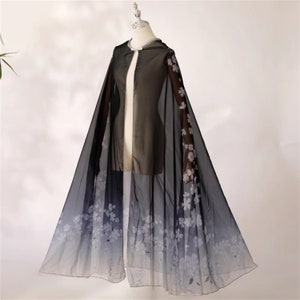 2024 New Gradient Cloak, Chiffon Floral Cloak for Adults, 6 Colors Flowers Cape, Retro Romantic ...