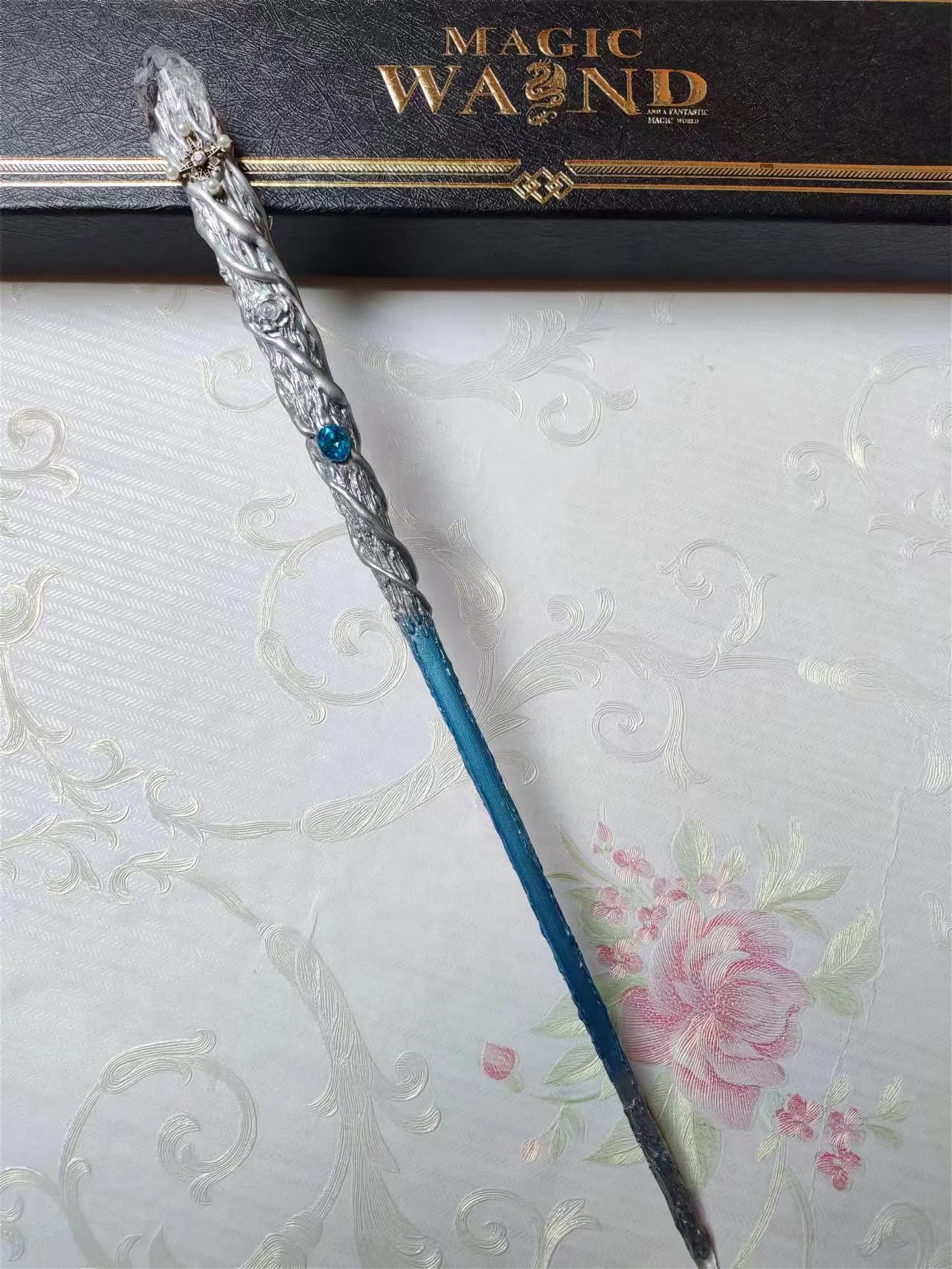Original Magic Wood Wand, Flower Blue Halloween Wand, Creative Cosplay ...